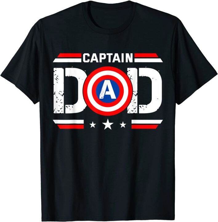 Captain Dad Superhero Funny Men Fathers Day Vintage Dad Cotton T-shirt ...