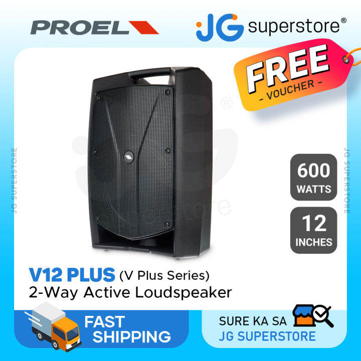 PROEL V12 PLUS 600W 2-Way Bi-Amped Class AB / D Active Loudspeaker with SMPS Switch Mode Power ...