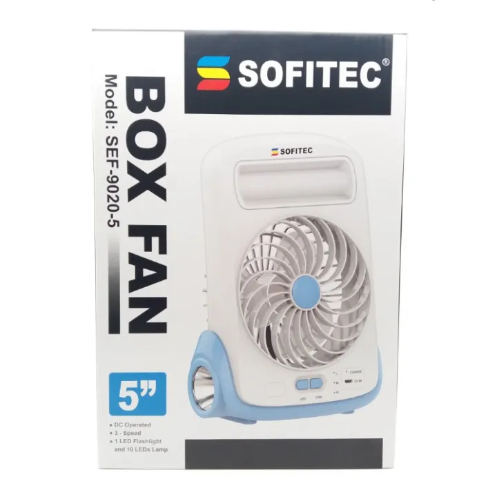 Sofitec Rechargeable 3 in 1 Fan Flashlight Light Lamp Box Fan Electric ...