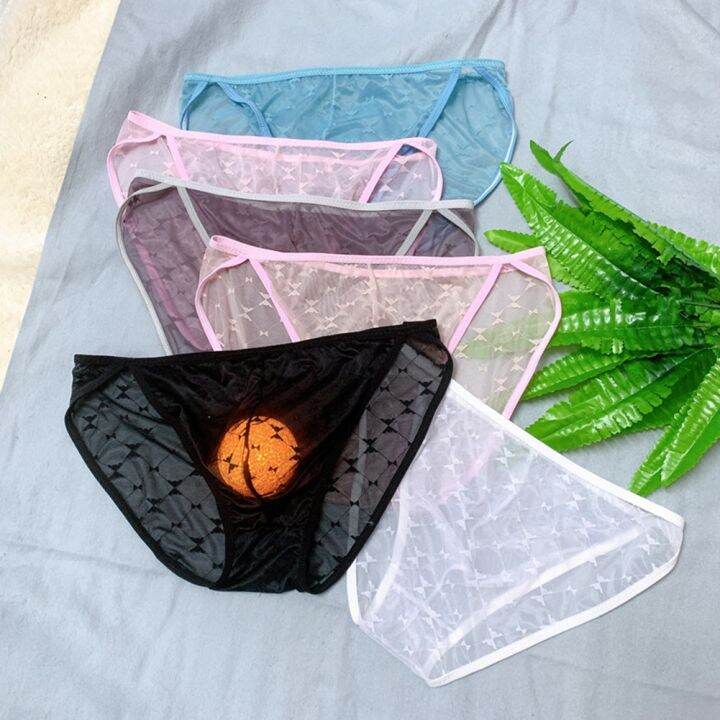 Men Ice Silk Sheer Pouch G String Bikini Briefs Thongs Underwear ...