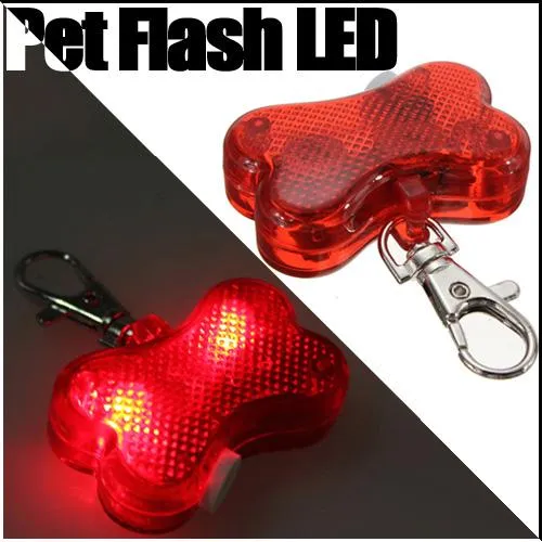 1 Pet Dog Cat Bone Shape LED Blink Flashing Safety Light Tag Collar Red ...