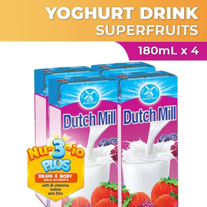 Dutch Mill UHT Yoghurt Drink Superfruits with 4 Mixed Berries Juice 180ml x 4 | Lazada PH