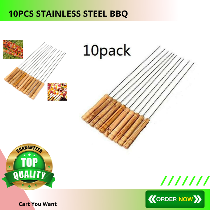 10pcs Stainless Steel BBQ Skewer Stick Barbecue Rod [ 30cm ] | Lazada PH