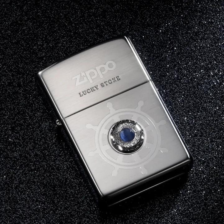 Zippo lighter genuine official genuine men's brushed inlaid lucky stone | Lazada PH