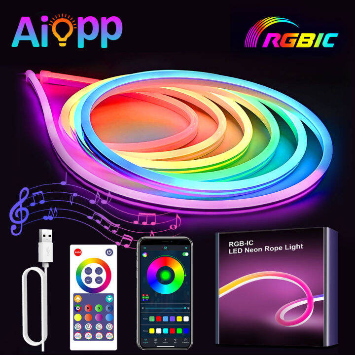 AIOPP,Neon Rope Lights, RGBIC LED Neon Rope Light with Music Sync Smart ...