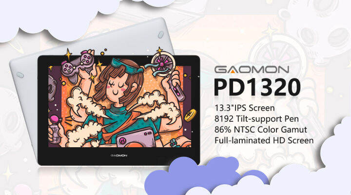 GAOMON PD1320 13.3’’ Graphics Drawing Monitor with Full Laminated HD 86% NTSC Screen and 8192 ...