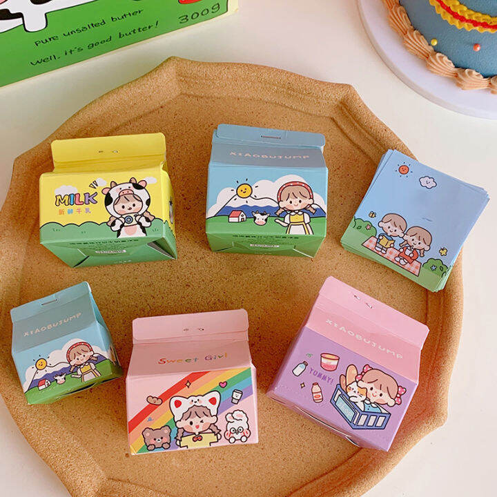 【QNAIT】100 sheets ins creative milk carton note book girl removable ...