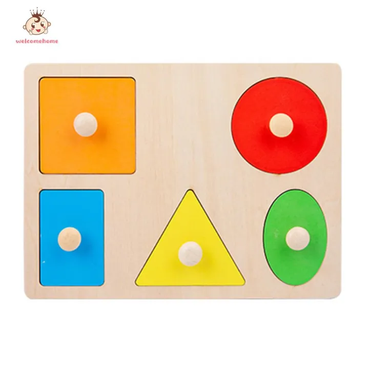 welcomehome Geometric Hand Grabbing Board Wooden Jigsaw Children Early ...