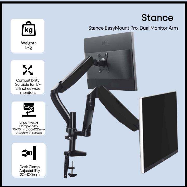 Stance Pro Dual Monitor Adjustable Arm for Heavy-Stacked Monitor Set up ...