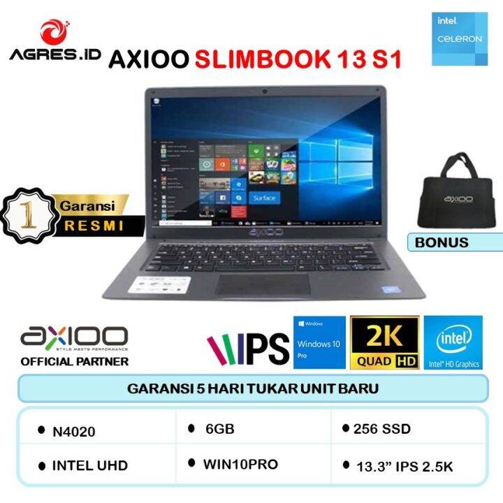 LAPTOP AXIOO SLIMBOOK 13 S1 N4020 RAM 6GB 256SSD W10PRO 13.3WQXGA 2.5K GRY | Lazada Indonesia
