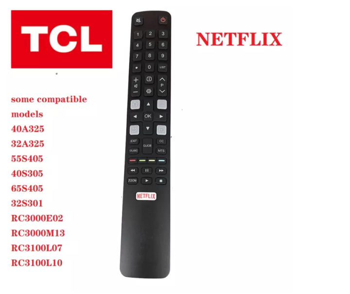 New RM-L1508+ TCL Remote Control RC802N For TCL Smart TV Netflix BRC802N 40A325 / 32A325 ...