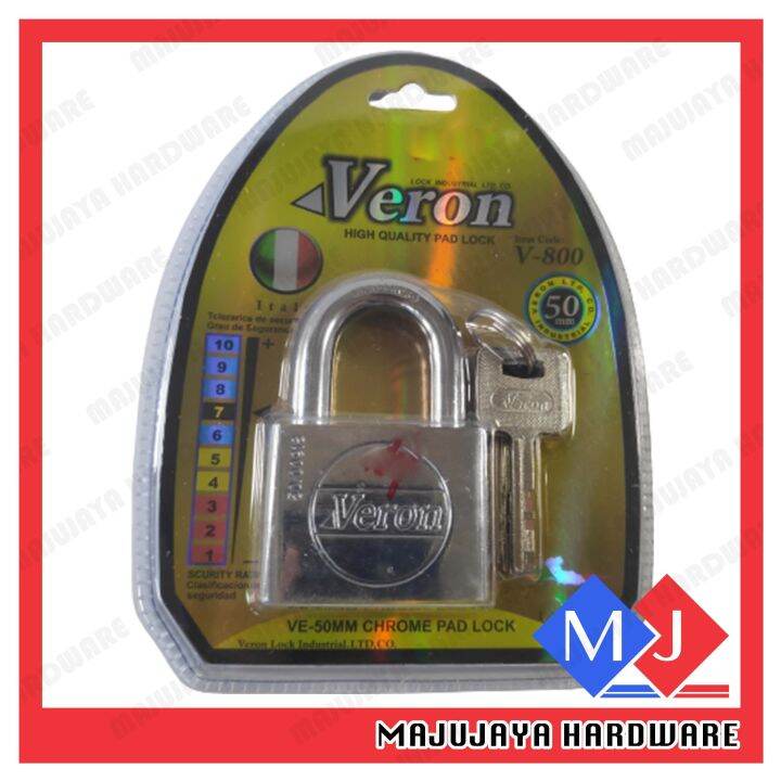 VERON V-800 Chrome Pad Lock Chrome Key Alike Padlock Mangga Jenis Solek ...