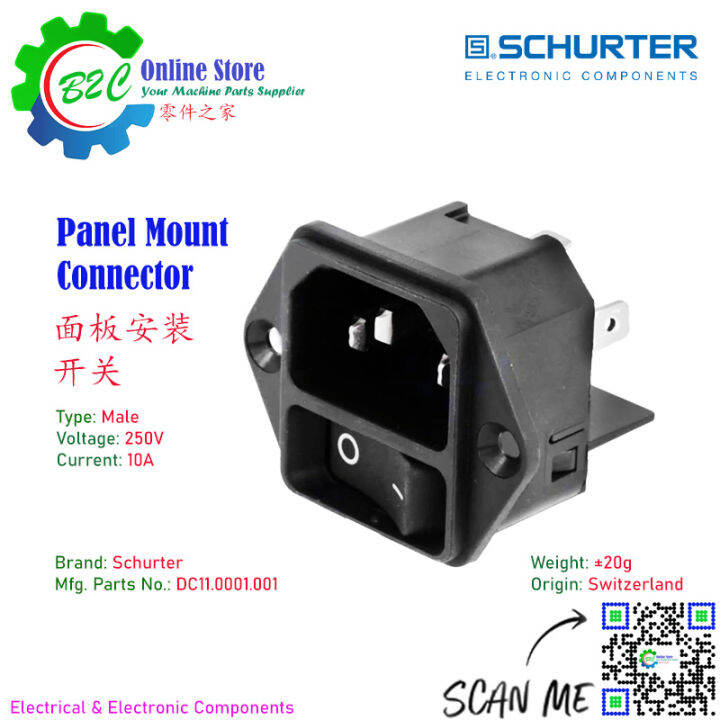 Schurter C14 Panel Mount IEC Connector Male 12A 250V DC11.0001.001 ...