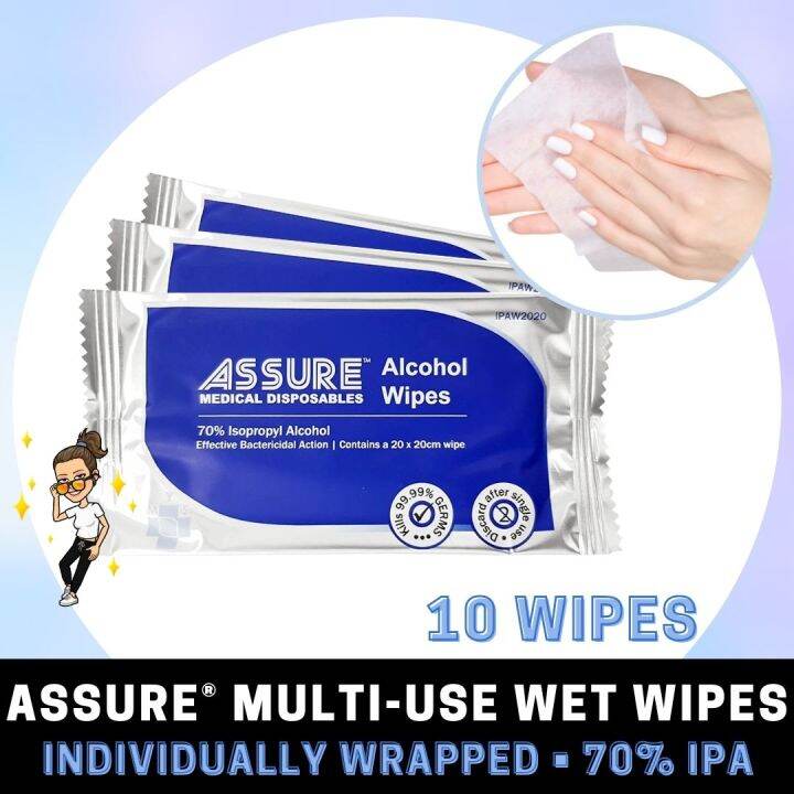 ASSURE Multi Purpose Disinfectant Wet Wipes, 70% Isopropyl Alcohol ...