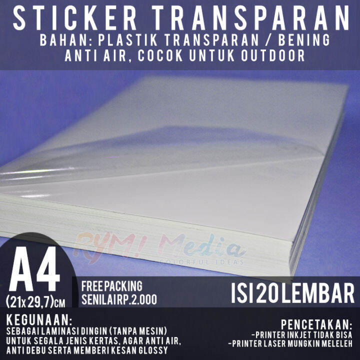 Stiker Transparan A4 isi 20 lbr / Kertas Sticker Transparant Laminasi ...