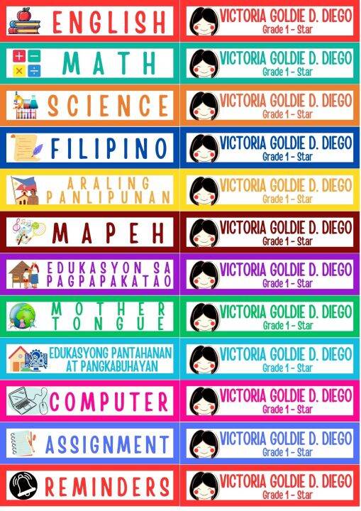 24pcs Personalized Subject Label and Name Sticker for Kids Subject ...