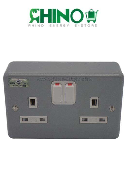 MK 2 Gang 13A Metal Clad Switch Socket Outlet Sirim | Lazada