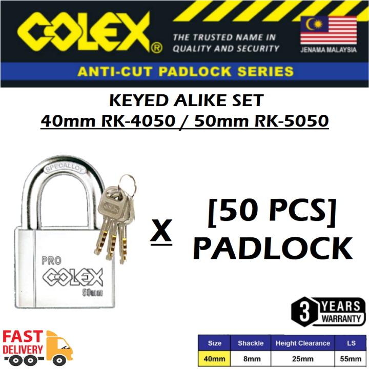 COLEX RK 50 pcs 40mm 50mm Anti-Cut Shackle Chrome Padlock Keyed Alike ...