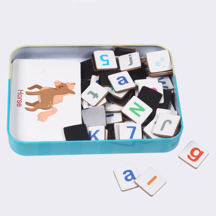 Iron packing kids English learning magnetic cards game wooden alphabet ...