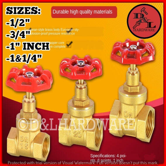 D-1201 Italy Hamber Heavy Duty Brass Gate Valve (1/2, 3/4, 1", & 1&1/4" INCHES) Gate Valve ...