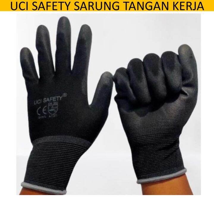 Sarung Tangan Safety Karet Palm Fit Glove Uci Safety Hitam Ukuran L ...