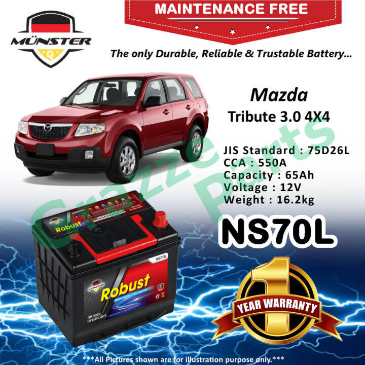 Münster Robust MF CMF NS70 | NS70L | 75D26L (65AH) Car Battery Bateri ...