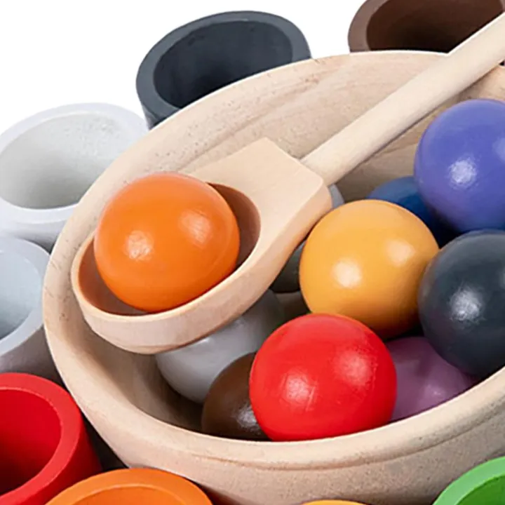 Rainbow Balls in Cups Montessori Toy Wooden Sorter Game 12 Balls Age 1 ...