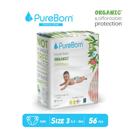 Pureborn Organic Tape Diaper - Size 3 (5.5-8kg) [Double Pack] | Lazada