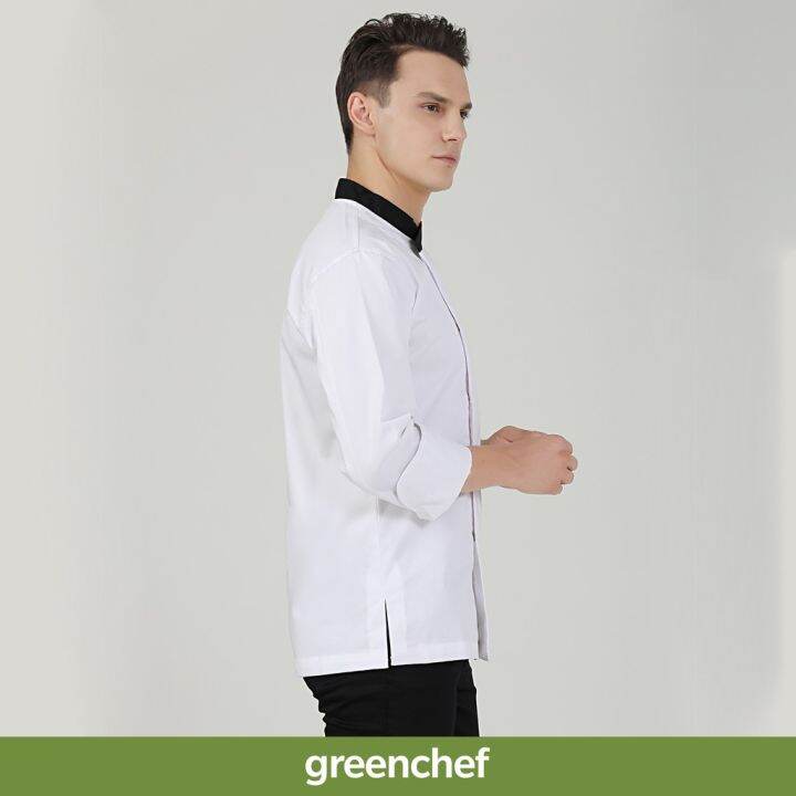GreenChef Caper Long Sleeve Chef Jacket Baju Chef Putih | Lazada.co.th