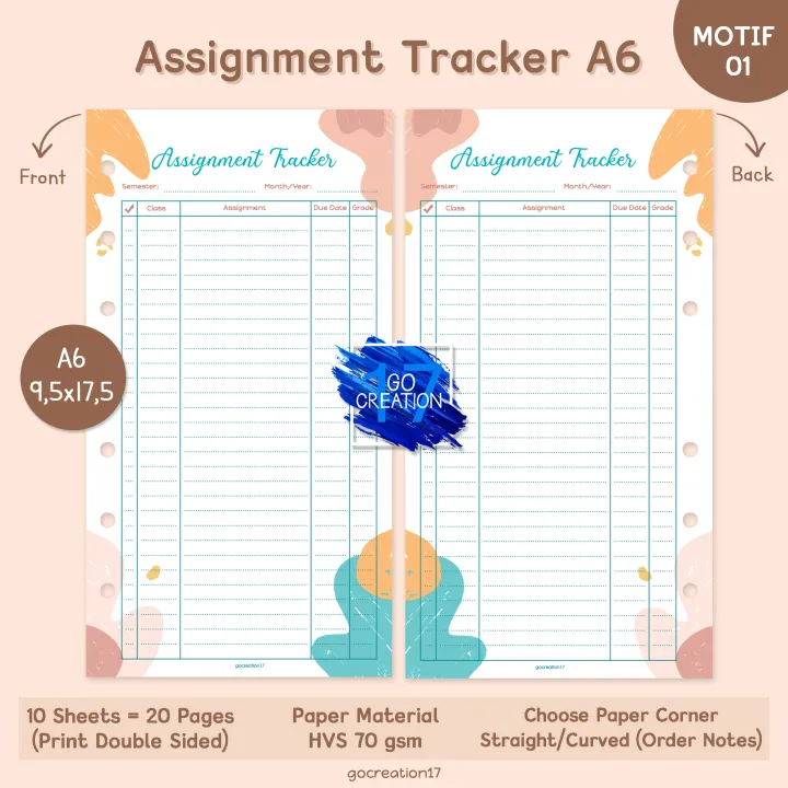 Kertas Isi Binder/Insert Binder/Refill Binder Assignment Tracker A6 (6 ...