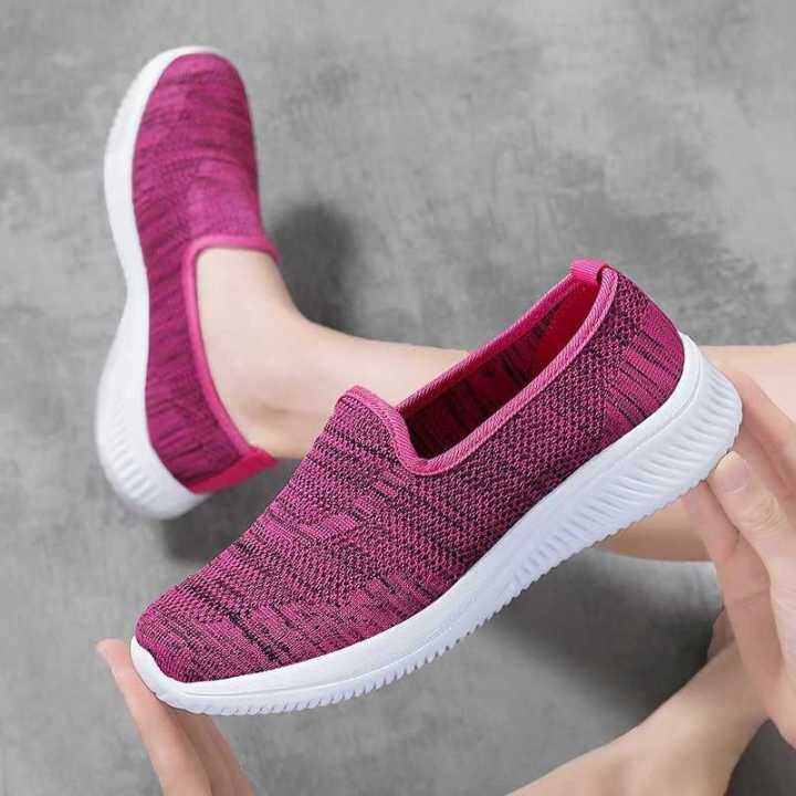 HomeJade Ladies Korean Breathable Slip On Stripe Low Cut Plain Shoes ...