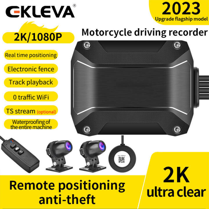 EKLEVA Waterproof WiFi Motorcycle DVR Dash Cam 2K+1080P Full HD Front ...