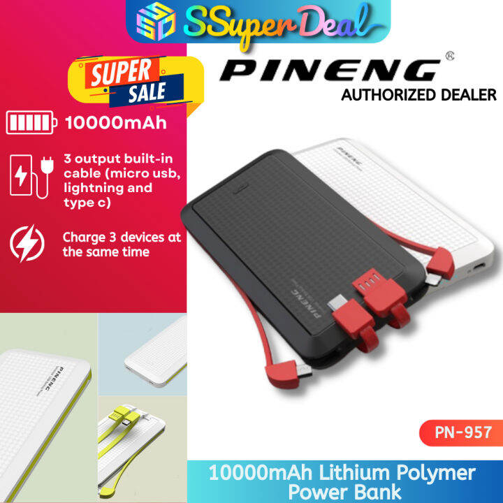 PINENG PN-957 10000mAh Built-In 4 Cable Lithium Polymer Power Bank | Lazada