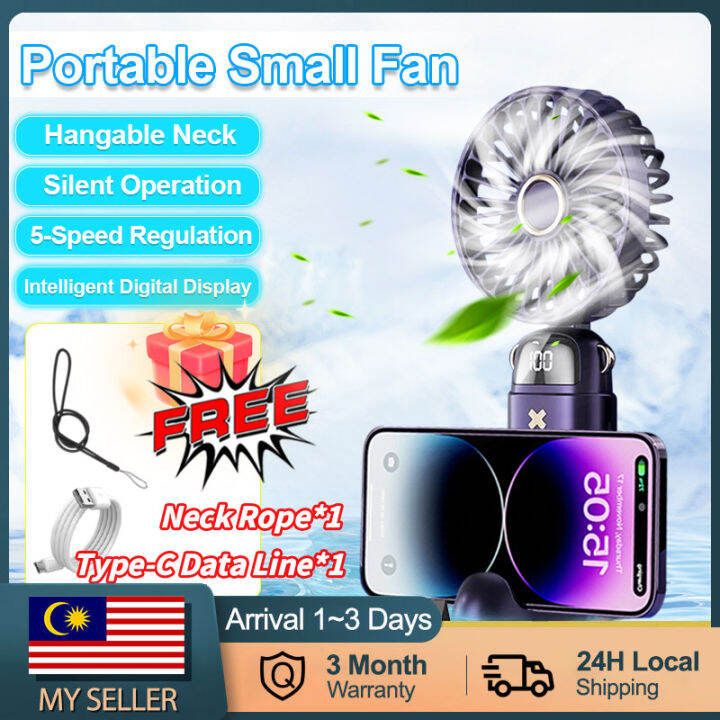 Portable Rechargeable Fan 3000Mah Mini Neck Fan LED Display Foldable ...