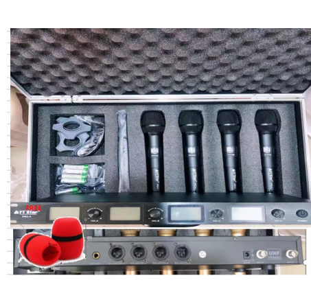 4 Channel Professional UHF Wireless Microphone System with a hard case 4Channel UHF Cordless Mic ...