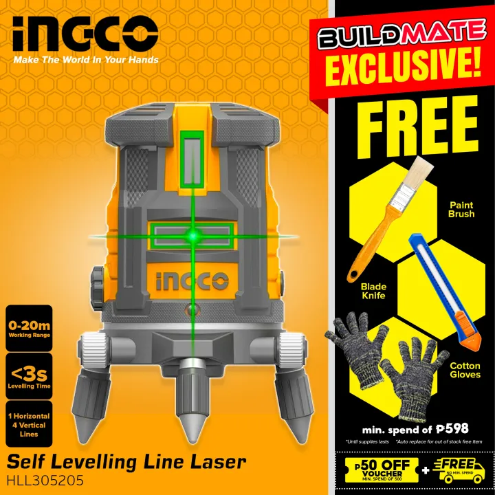 INGCO Self-Leveling Line Laser Level GREEN Laser Beams HLL305205 ...