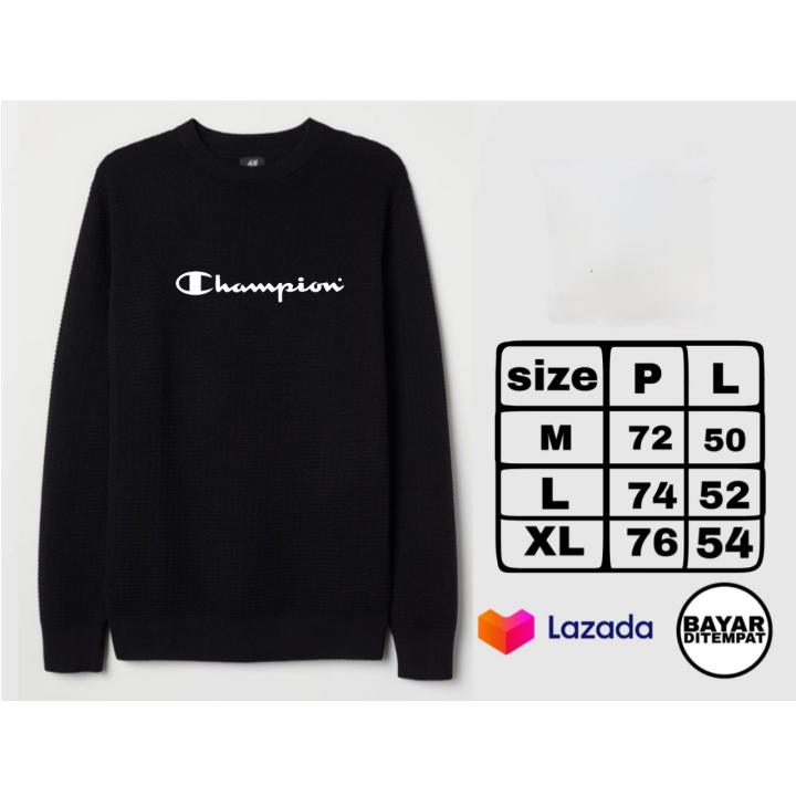 CREW NECK CHAMPION HITAM | Lazada Indonesia