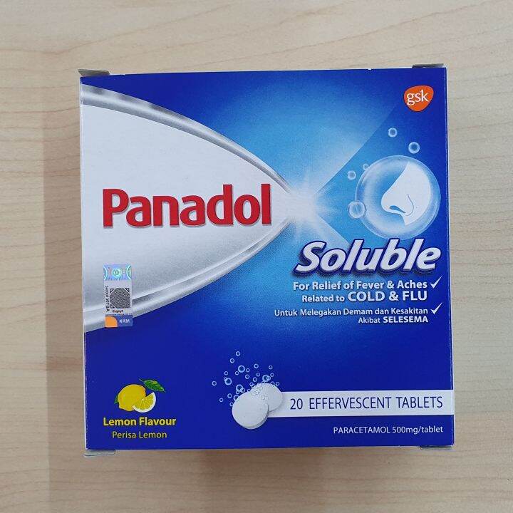 Panadol Soluble Effervescent Tablets Lemon Flavour Paracetamol 500mg ...