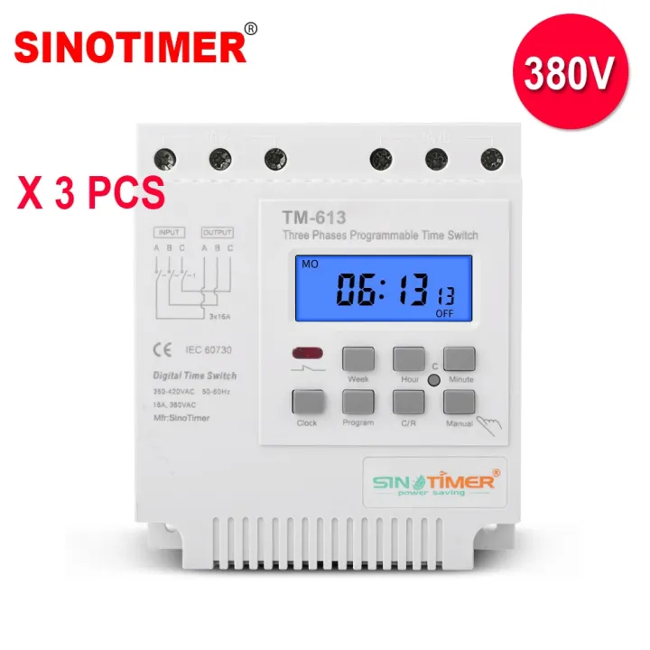 SINOTIMER 3 PCS Three phases 380v 415v 7 days programmable Timer Switch ...