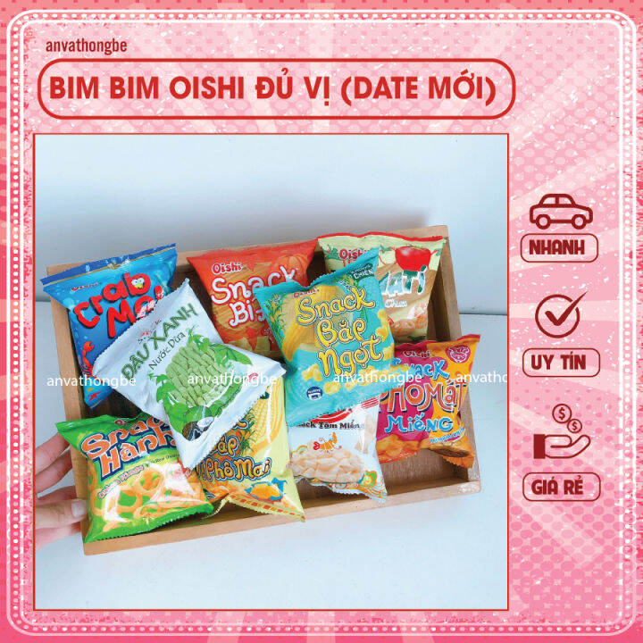 Bim bim oishi (gói 6g) vị đậu xanh nước dừa, bắp phô mai, bí đỏ, tôm ...