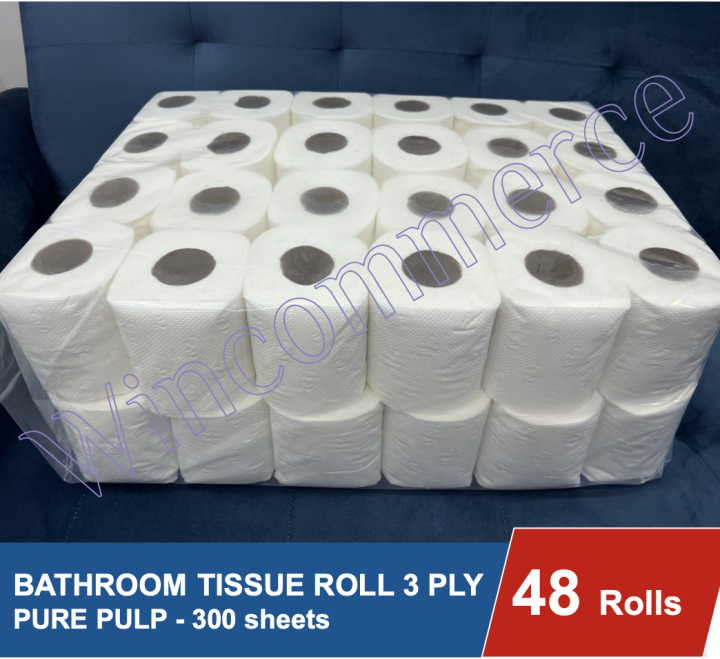 3 PLY - 48 ROLLS PURE PULP Bathroom Tissue 300 sheets - WHITE & THICK ...