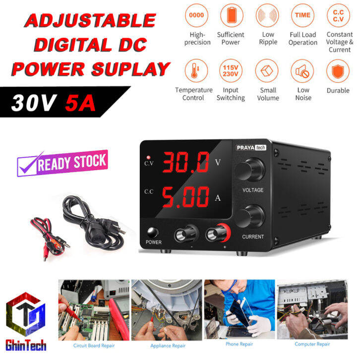 DC Power Supply Variable 30V 5A Adjustable Switching PSU Catu Daya DC ...
