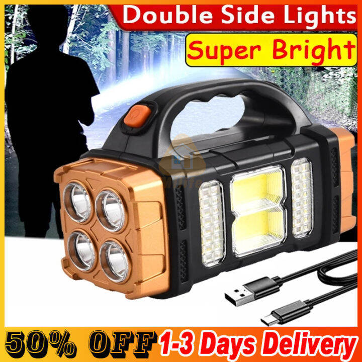 Portable Powerful Solar LED Torch with COB Work Light USB Rechargeable ...