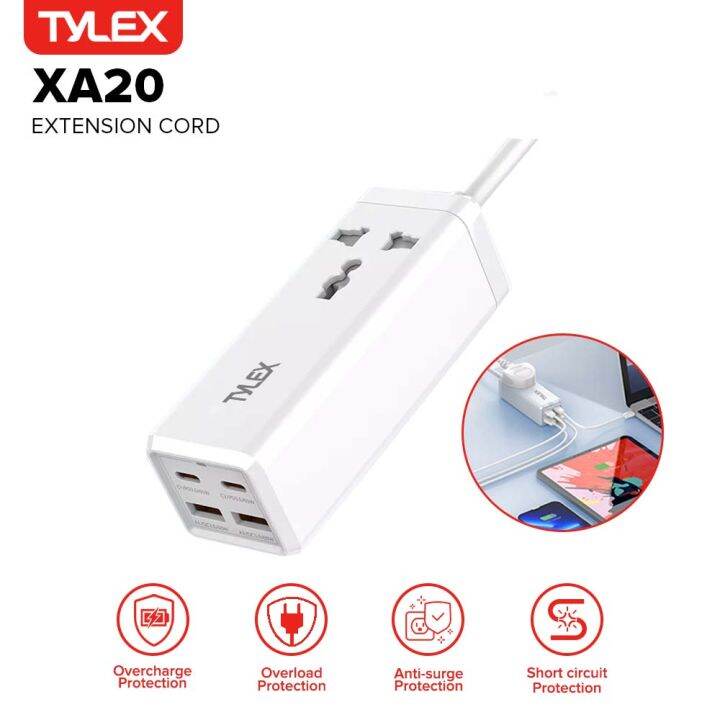 TYLEX XA20 65W Desktop Power Strip Charger Extension Cord Support USB-C ...