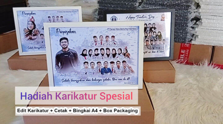 Hadiah Karikatur + Bingkai A4 - Hadiah Perpisahan, Kado pernikahan ...