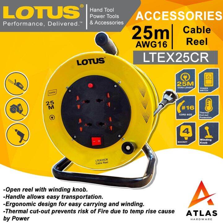 SALE！LOTUS Cable Reel Extension Wheel Outlet AWG 16 25M (LTEX25CR) | Lazada PH