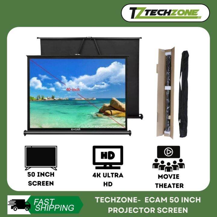 TECHZONE-ECAM Screen 50 inch 4:3 Projector Screen Movie Projector ...