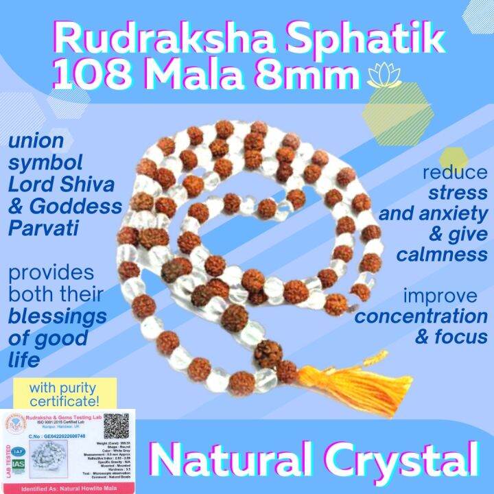 Original Rudraksha Sphatik 108 Mala/Malai (8mm) Rudraksha Spatik ...