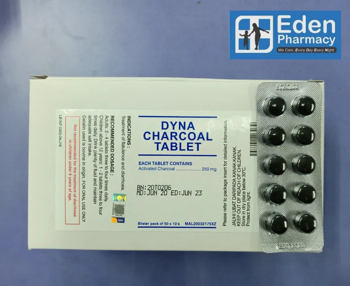 Dyna Activated Charcoal Tablet 250mg ( Carbon ) ( 10 x 10's ) | Lazada