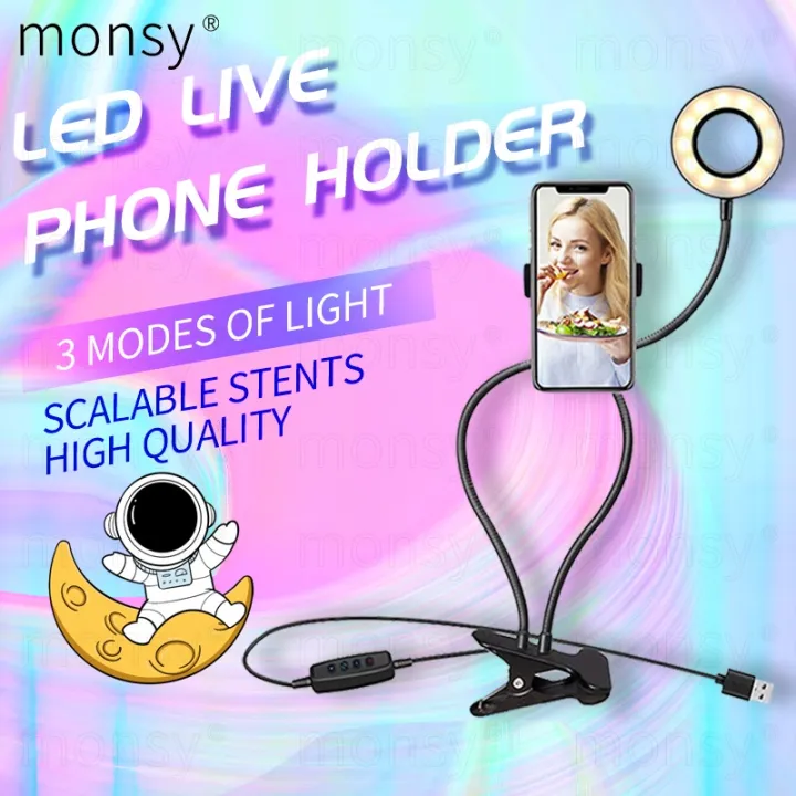 LED Live Selfie Ring LED Light Microphone Stand Desktop Multi-Function ...